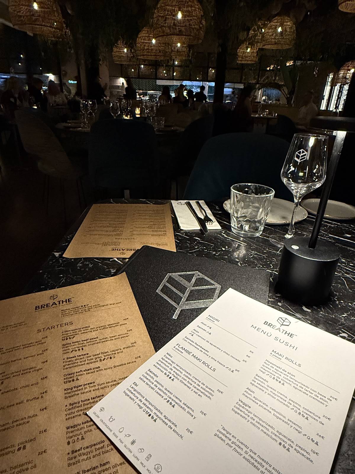 Menu at Breathe restaurant, Marbella