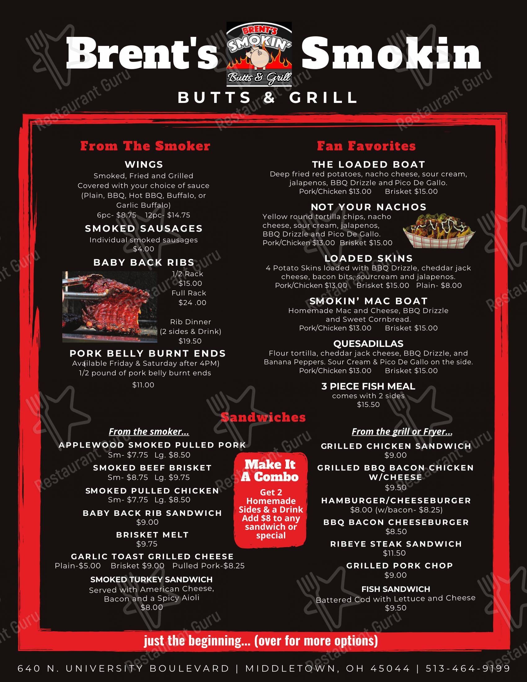 Menu at Brent’s Smokin’ Butts and Grill BBQ, Middletown
