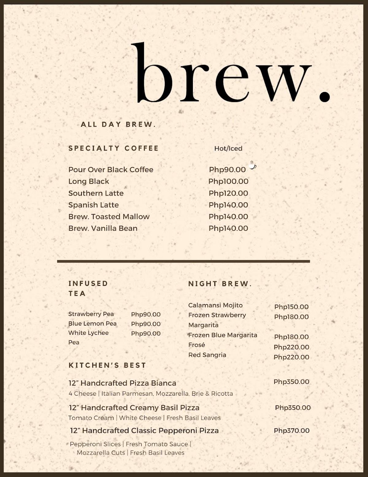 Menu at Brew. cafe, Marikina