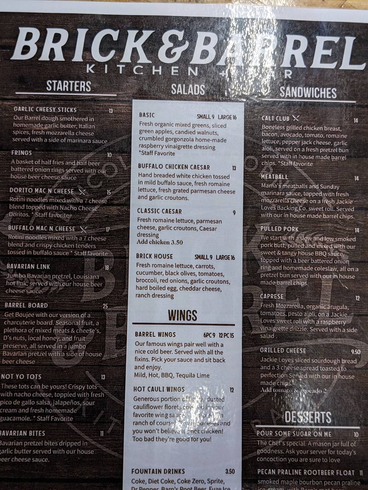 Menu at Brick & Barrel Kitchen + Bar, Lincoln