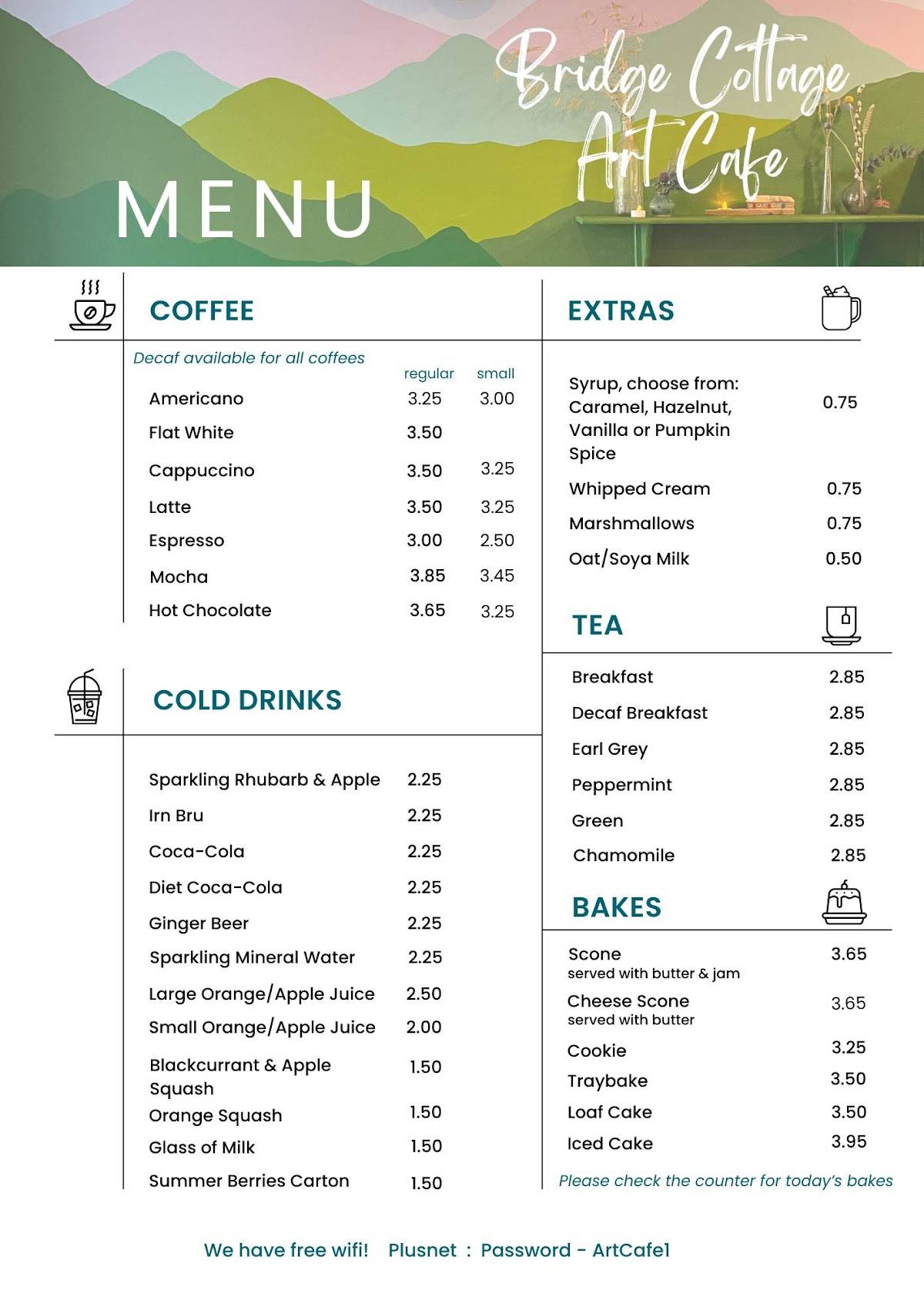 Carta de Bridge Cottage Art Café, Poolewe