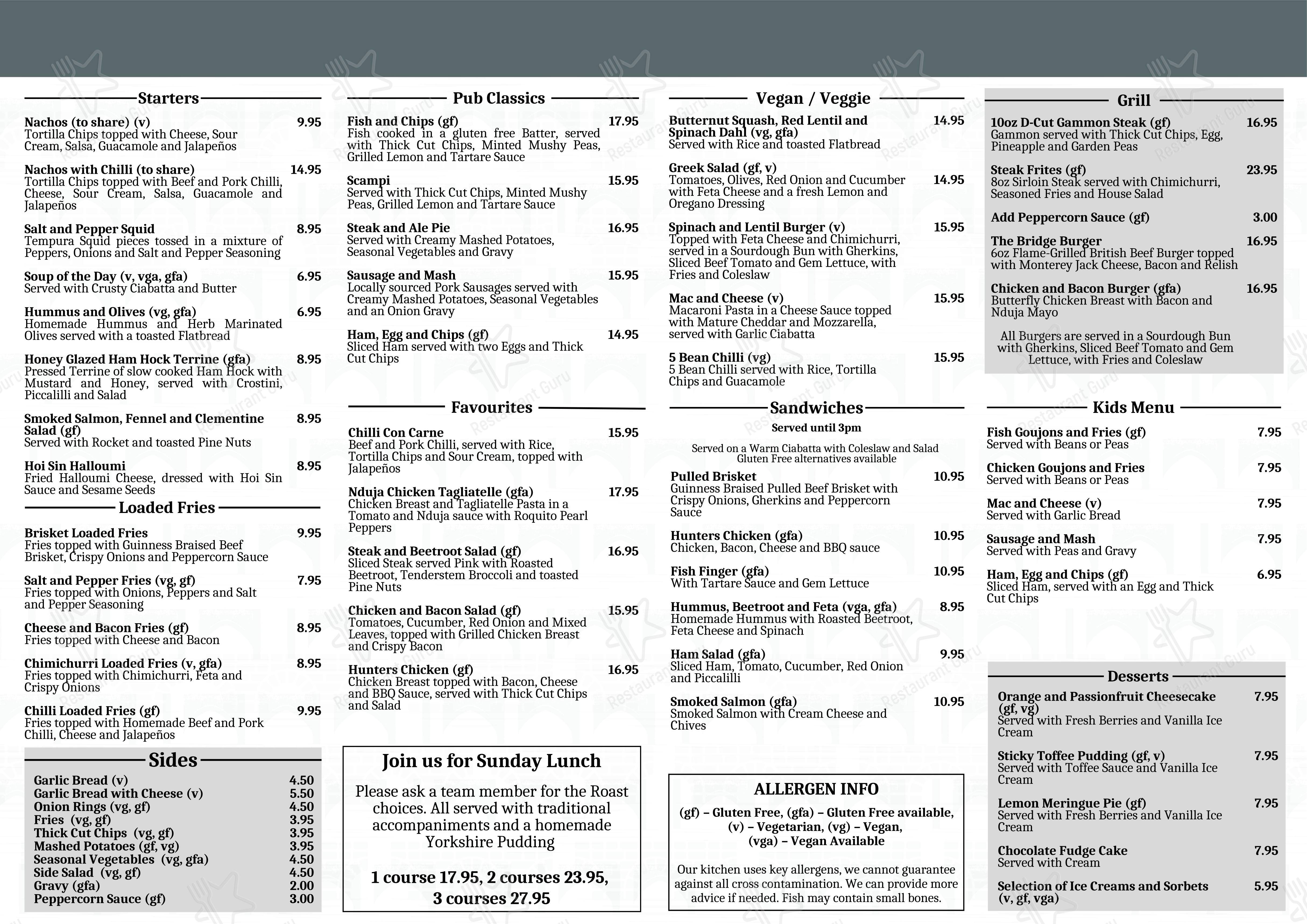 Menu at Bridge End Hotel pub & bar, Llangollen