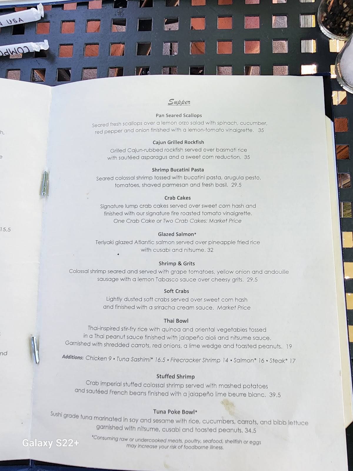 Menu at Bridges Restaurant on Kent Narrows, Grasonville