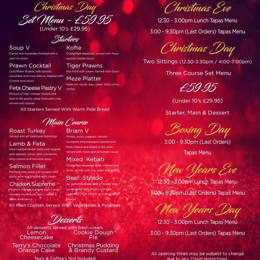 Menu at Meze restaurant, Brighouse