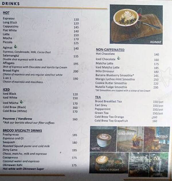 Menu at Brood Coffee Workspace + Community cafe, Quezon City