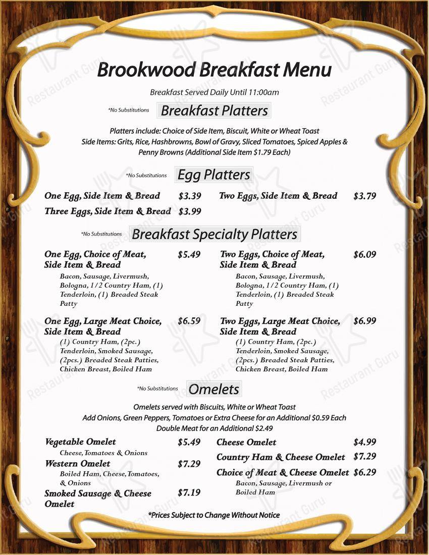 Menu at Brookwood Cafe & Catering, Maiden