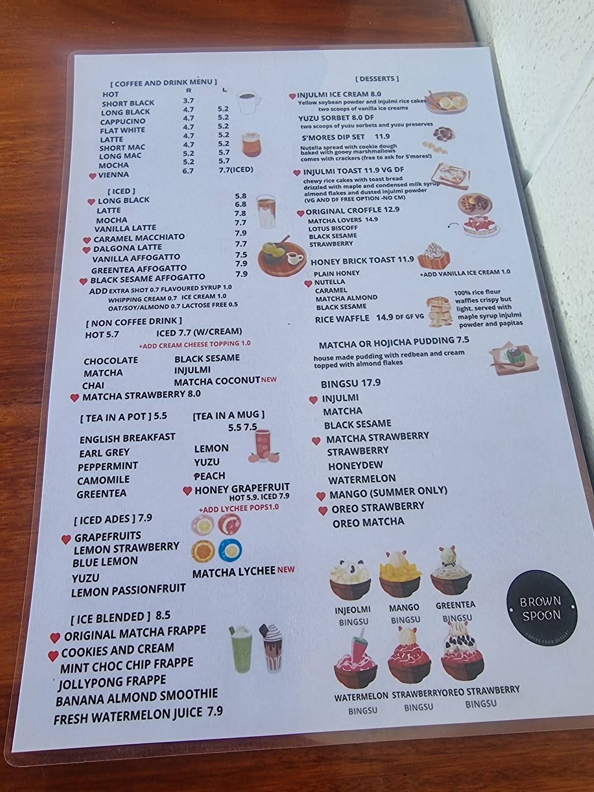 Menu at Brown Spoon Victoria Park cafe, Victoria Park