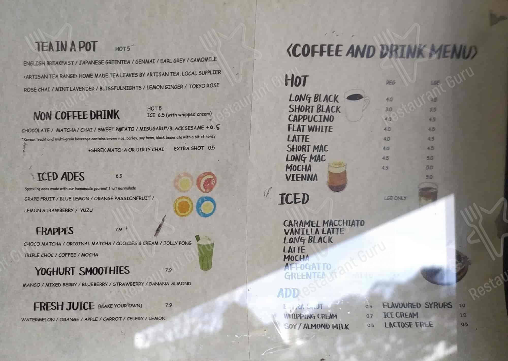 Menu at Brown Spoon Victoria Park cafe, Victoria Park