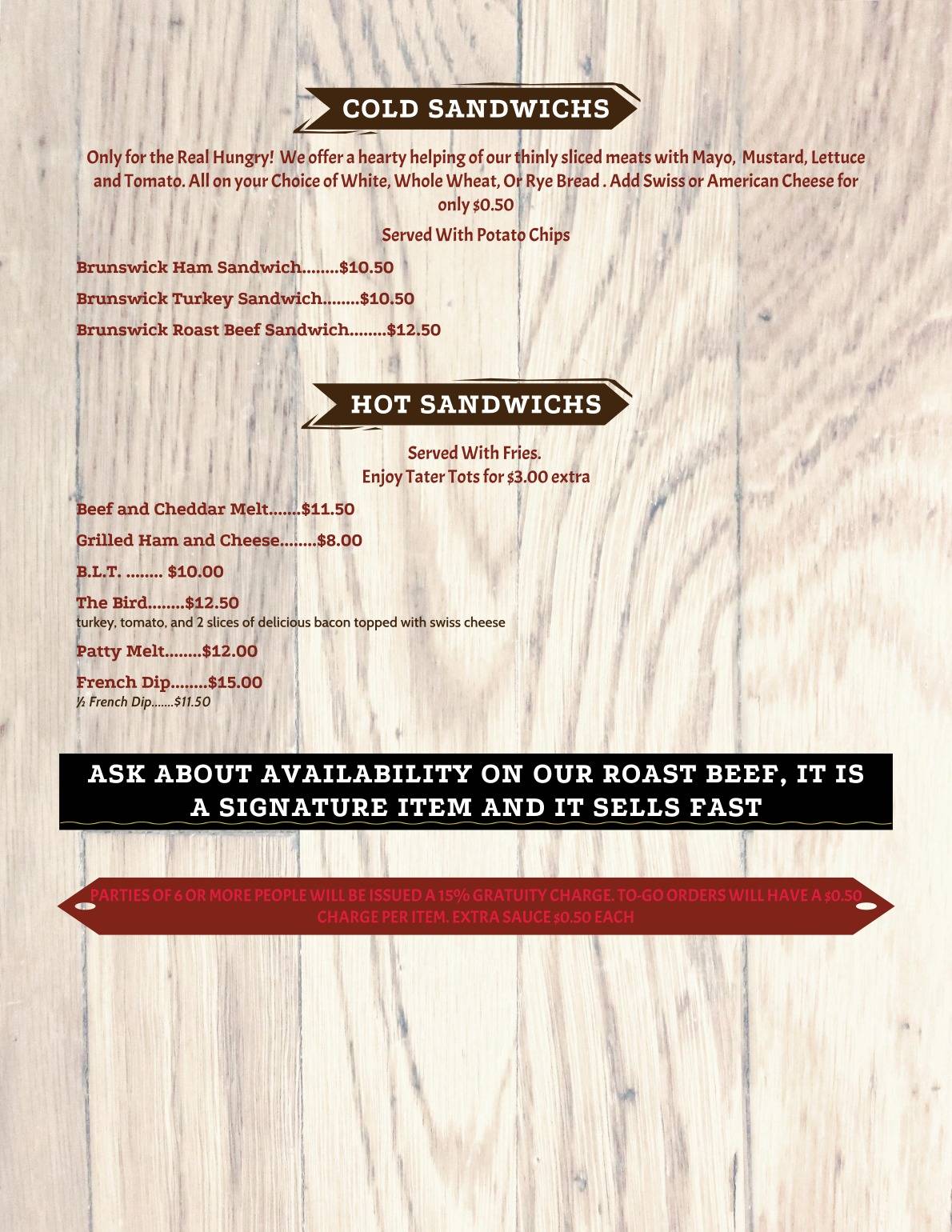 Menu at Brunswick Bar & Grill, Othello