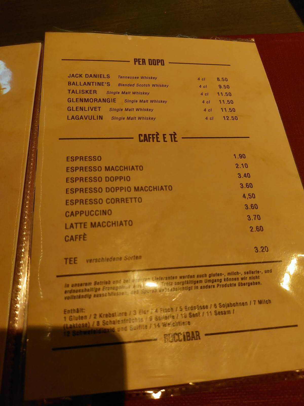 Speisekarte von Bucci Bar, München