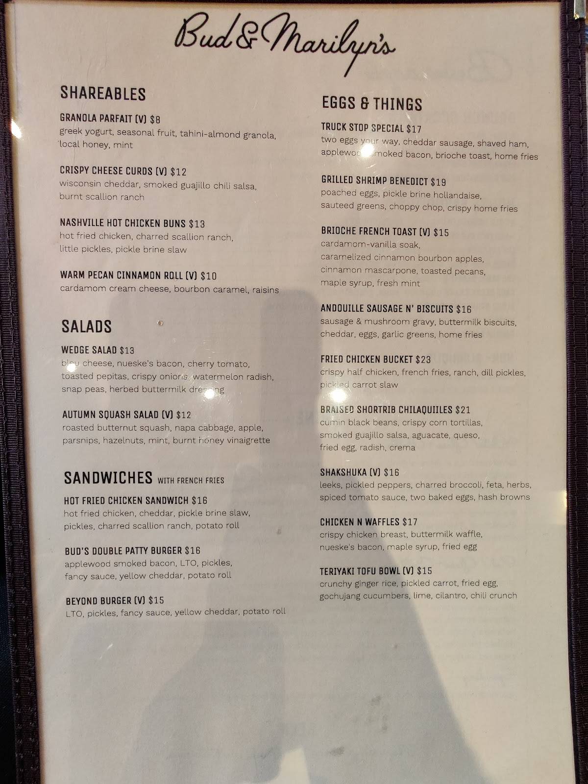 Menu at Bud & Marilyn's pub & bar, Philadelphia, Locust St