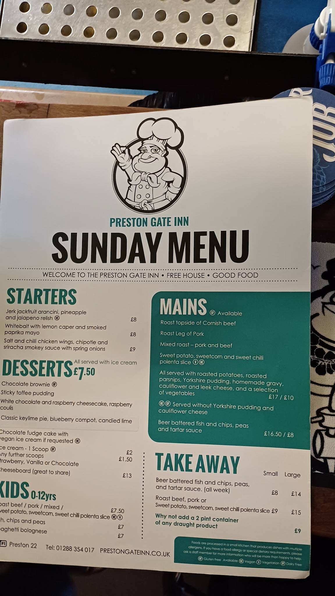 Menu at The Preston Gate Inn pub & bar, Bude