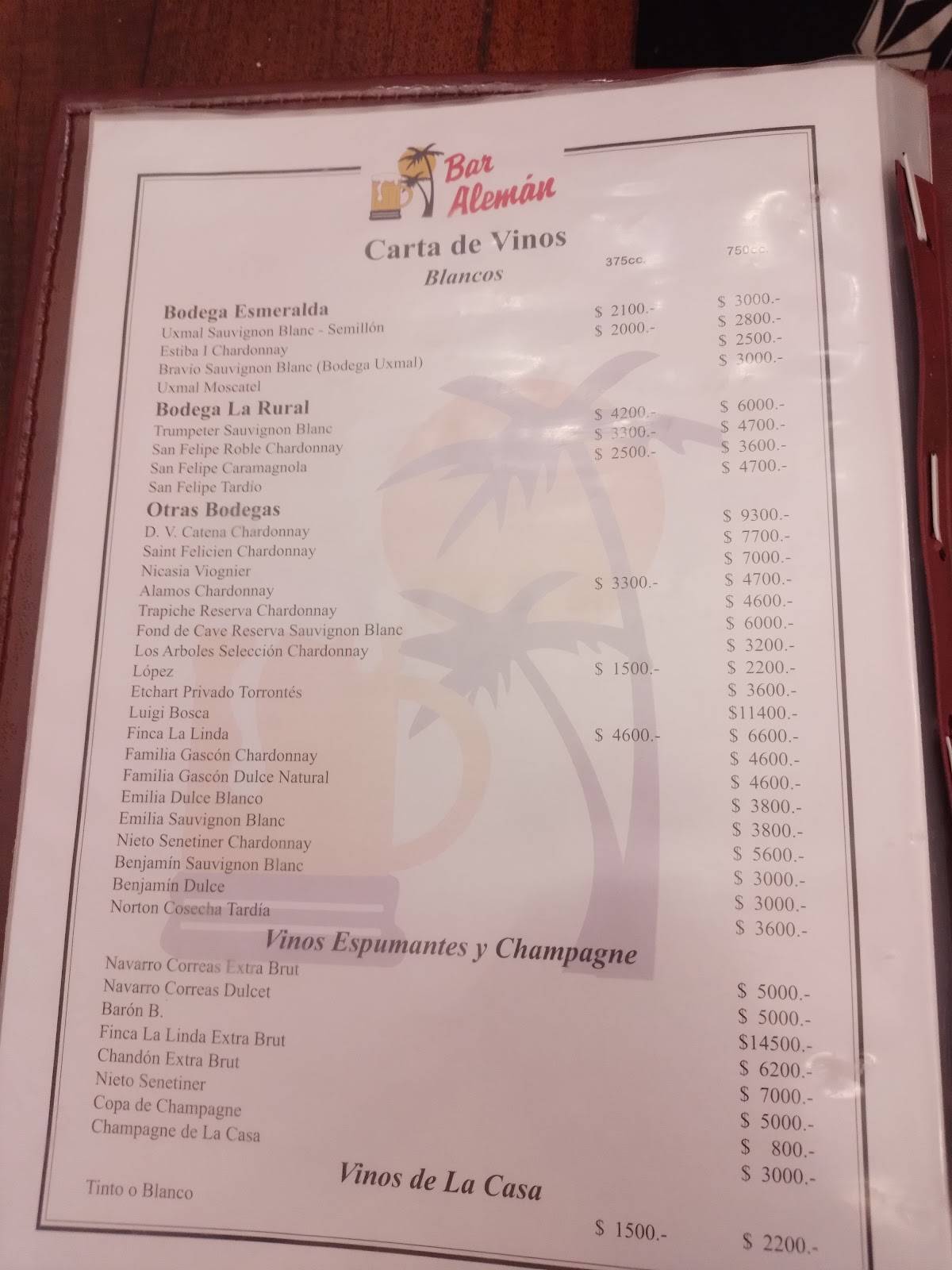 Carta de Bar Alemán, Buenos Aires, Av. 5992