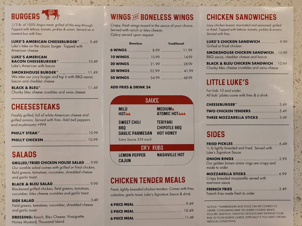 Menu at Buffalo Luke’s restaurant, Calhoun