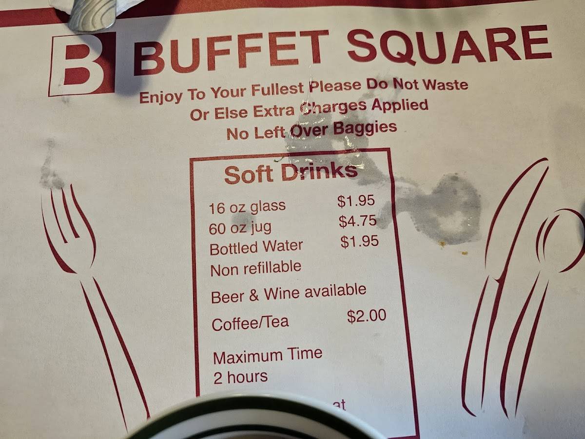 Menu at Buffet Square restaurant, Winnipeg