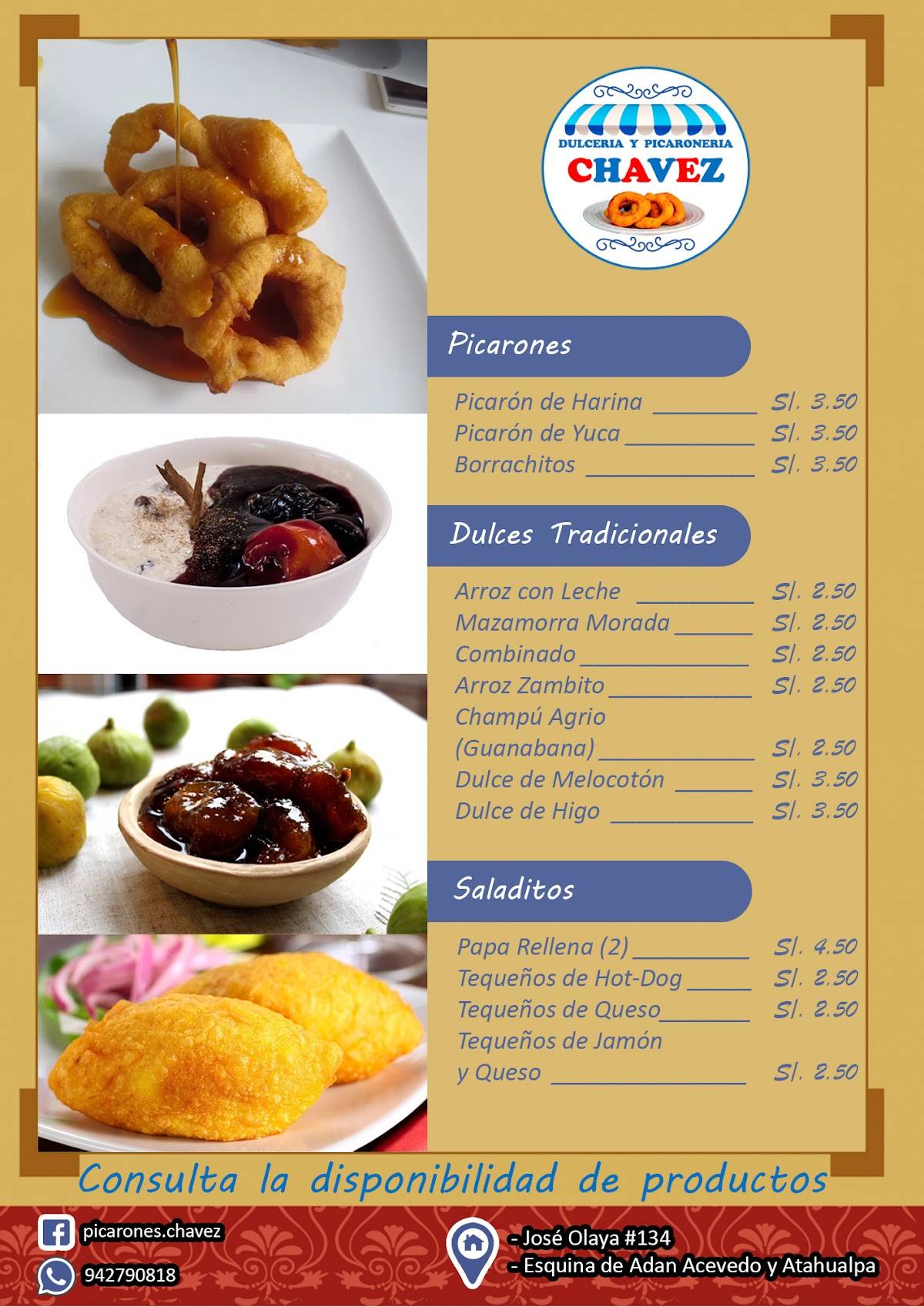 Carta del postres Buffet & Dulcería Chavez, Huacho