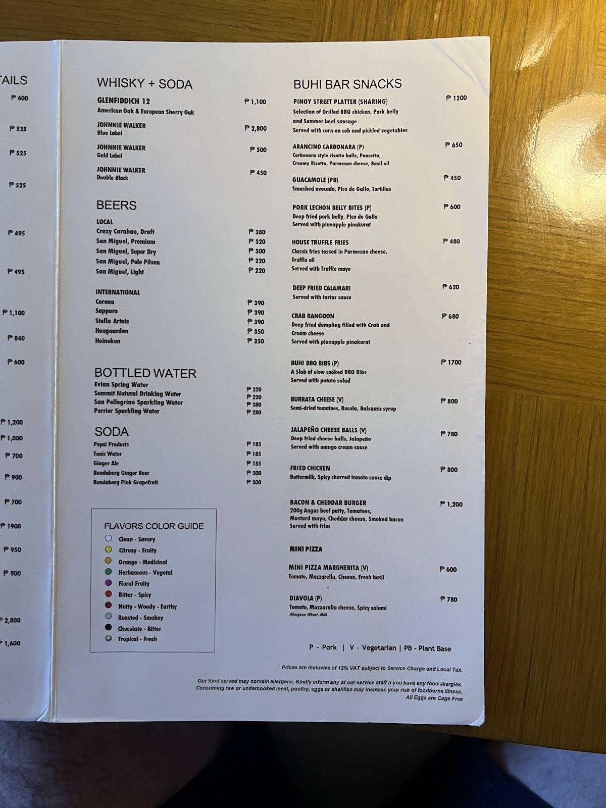 Menu at Buhi Cave Bar, Lapu-Lapu City