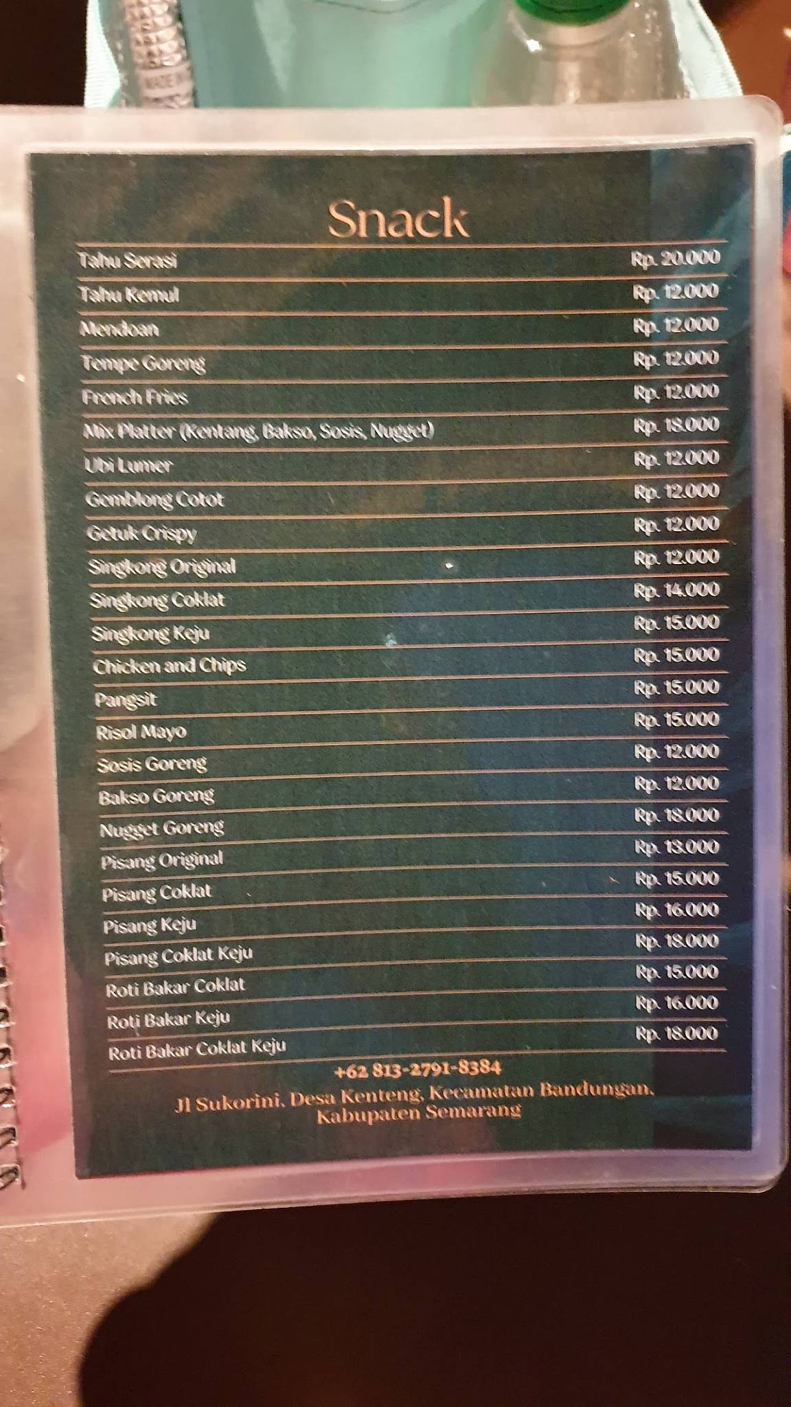 Menu at Bukit Alam restaurant, Bandungan