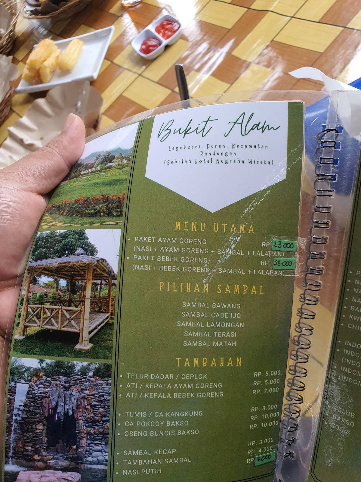 Menu at Bukit Alam restaurant, Bandungan
