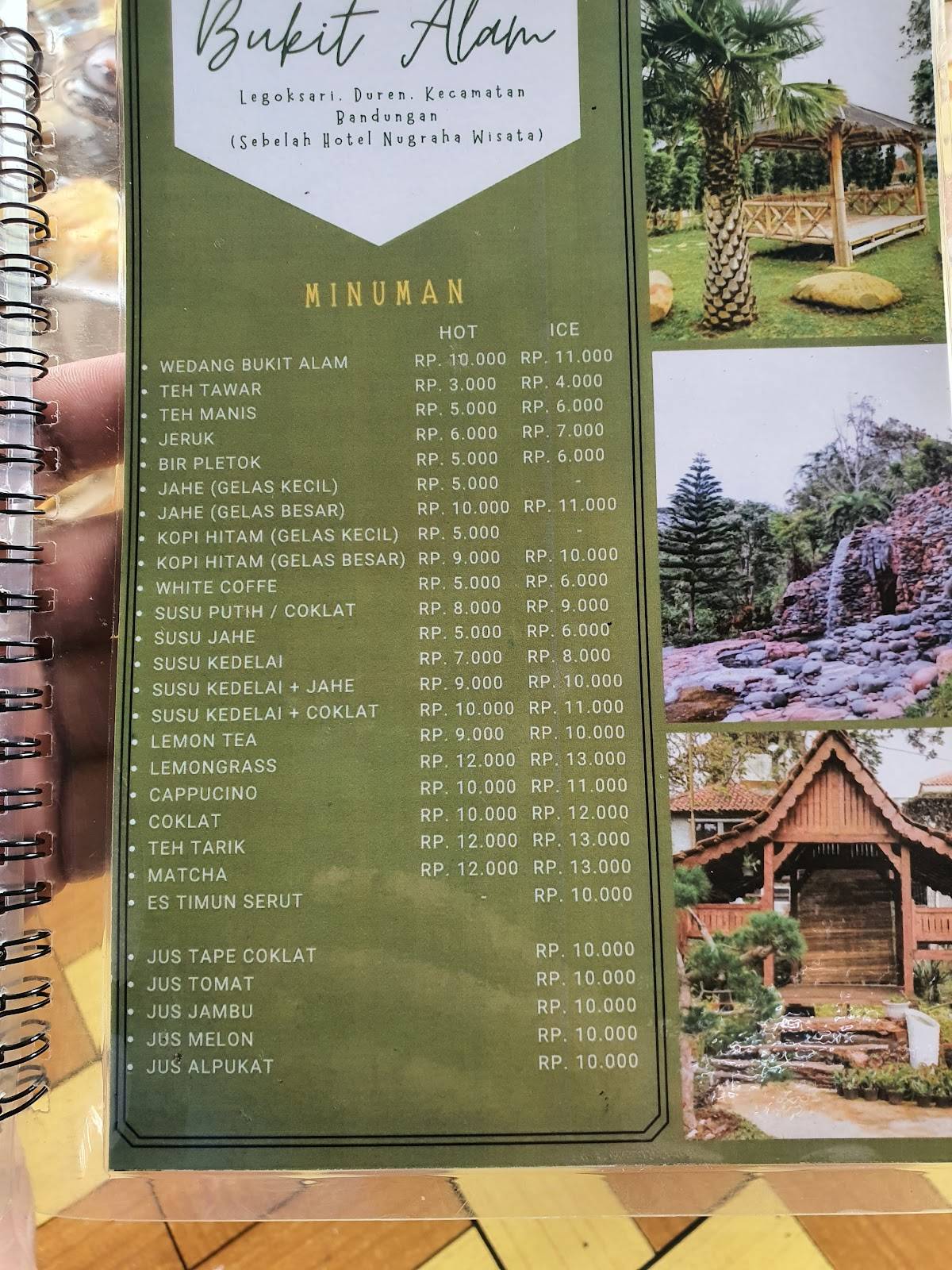 Menu at Bukit Alam restaurant, Bandungan