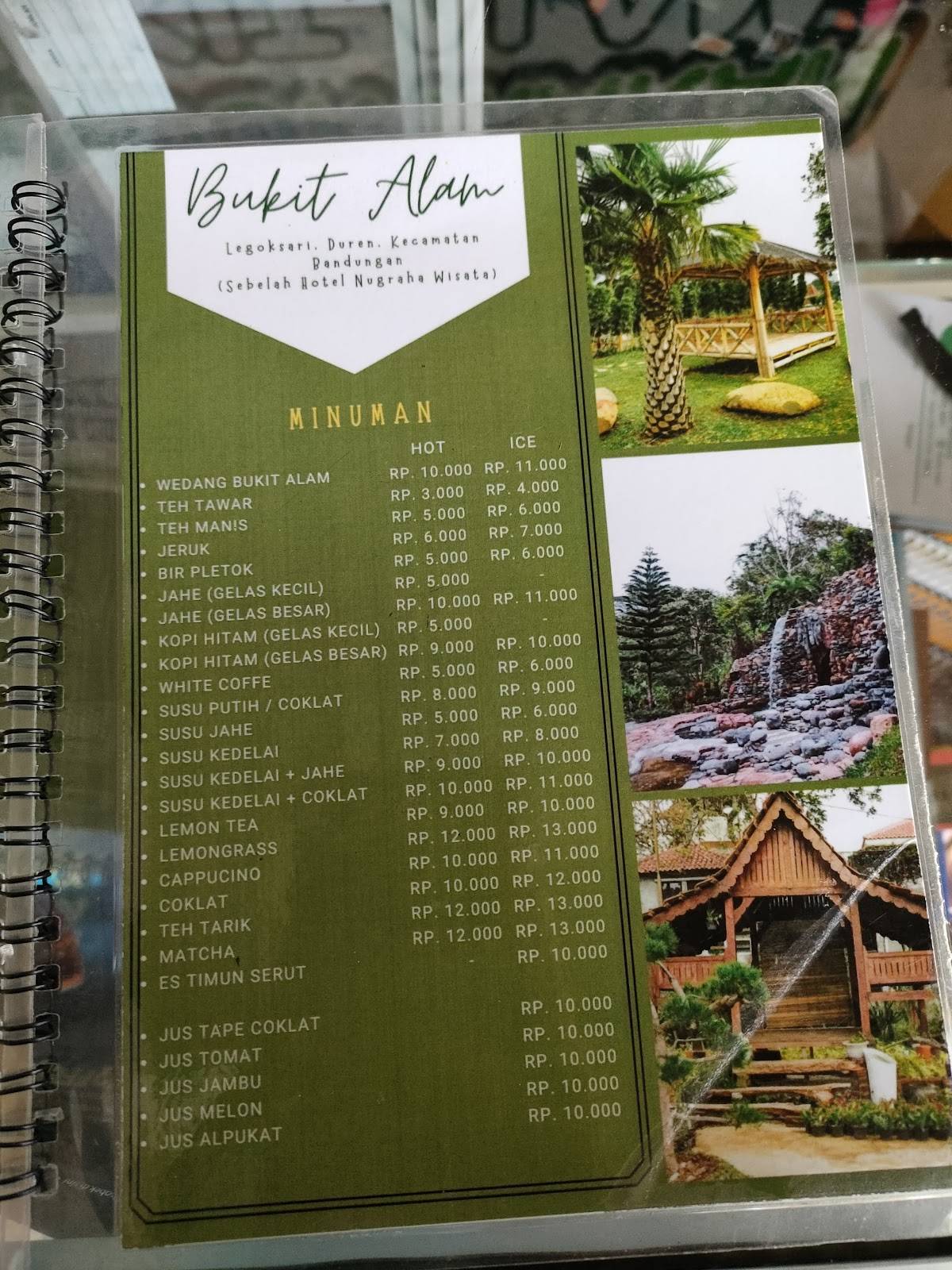 Menu at Bukit Alam restaurant, Bandungan