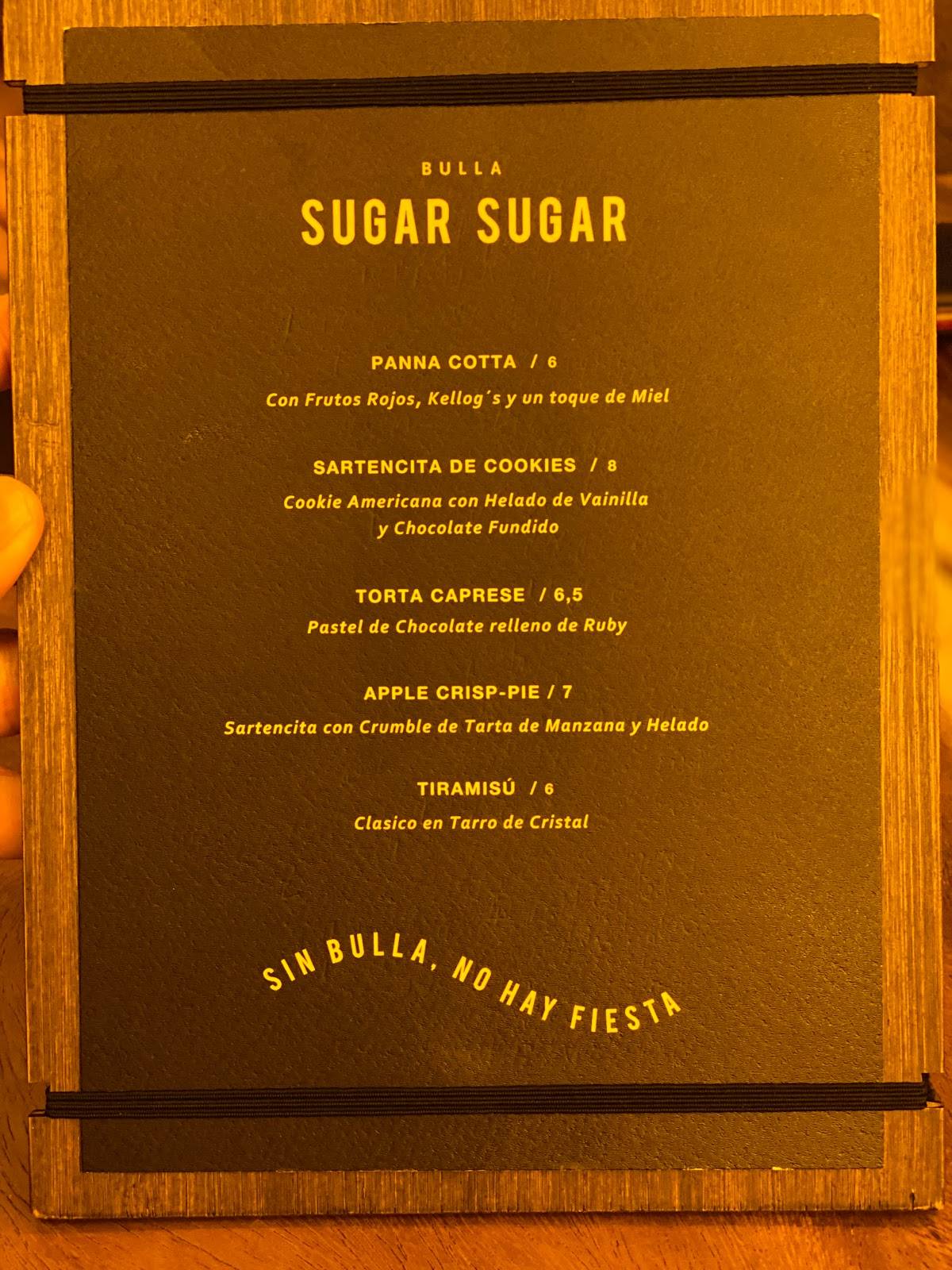 Carta del restaurante Bulla Madrid, Madrid, P.º del La Habana