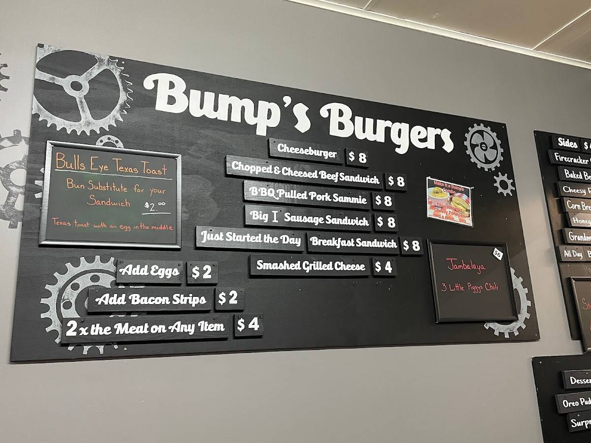 Menu at Bump's Burgers restaurant, Iron River