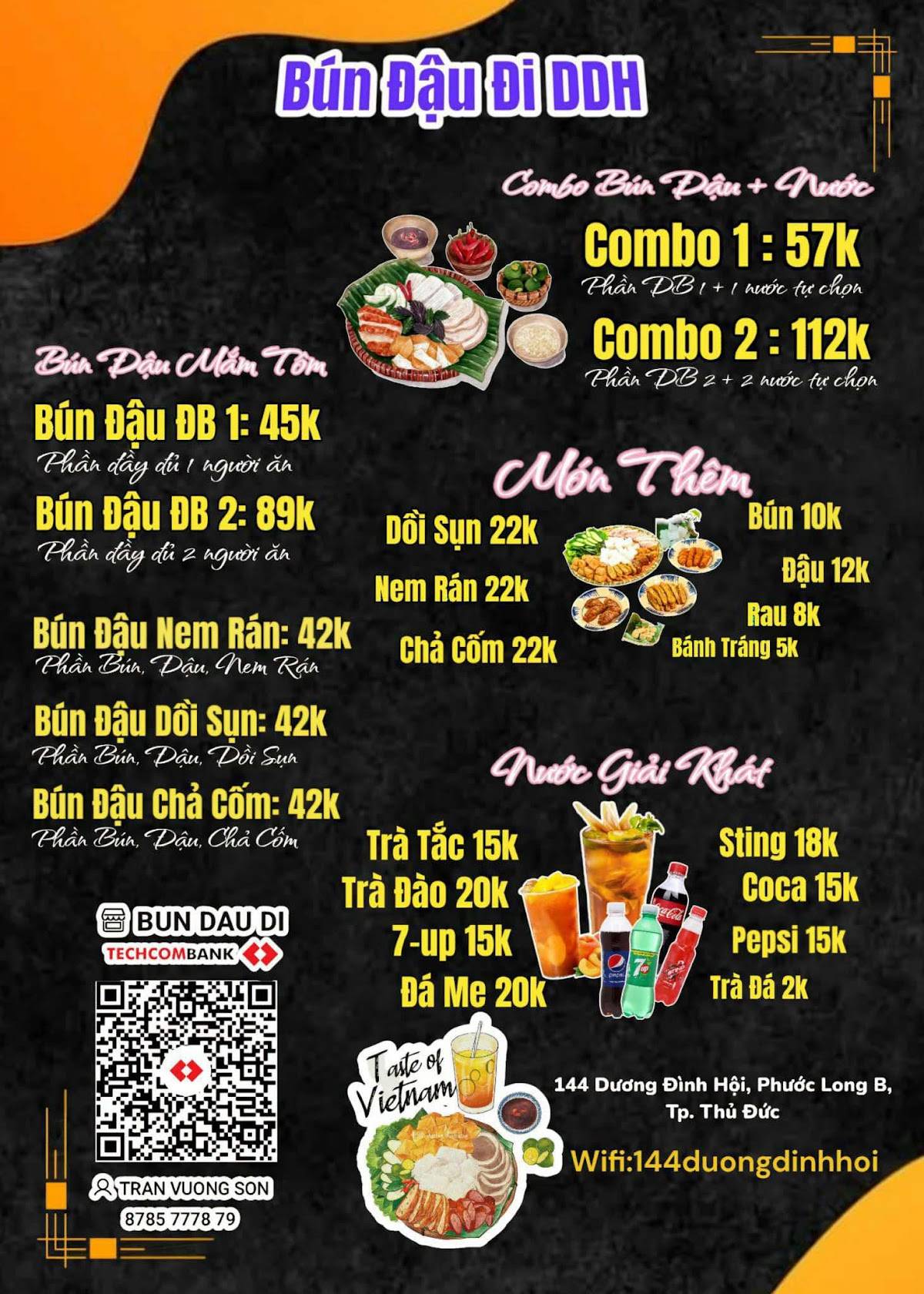 Carta del restaurante Bún Đậu Đi, Ciudad Ho Chi Minh (Saigón)