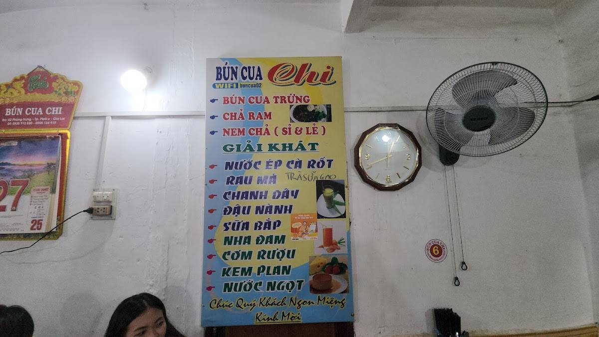 Carta del restaurante Bún cua Chi, tp. Pleiku
