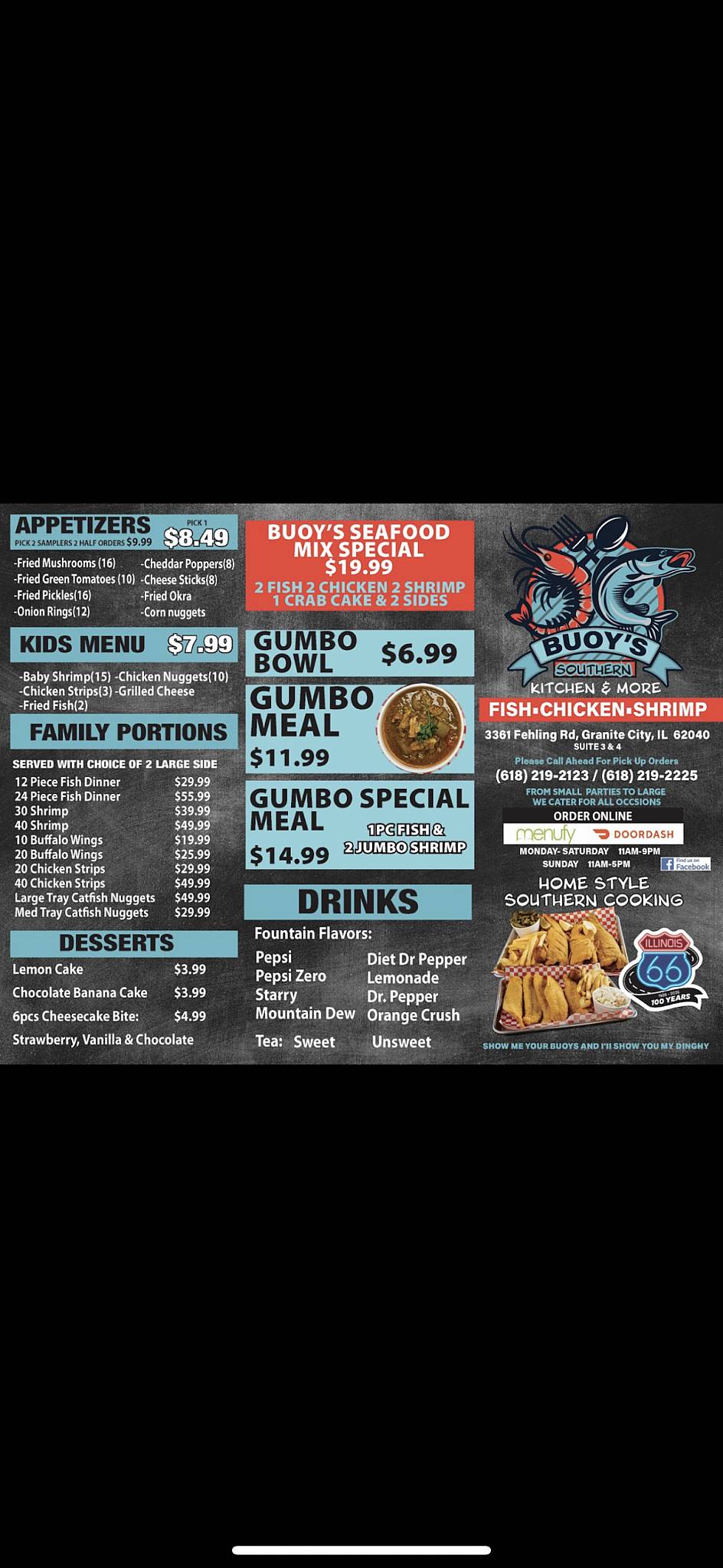 Menu at Buoy’s southern kitchen & more restaurant, Granite City