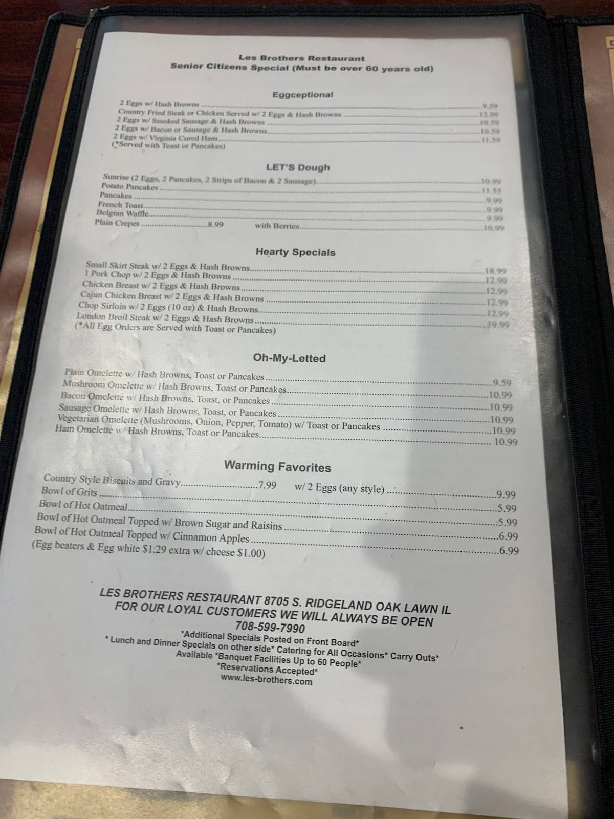 Menu at Les Brothers Restaurant, Oak Lawn, S Ridgeland Ave