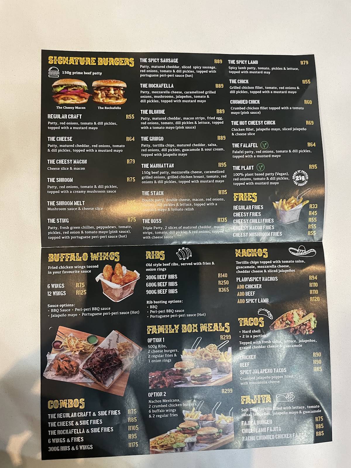 Carta del restaurante Burgerack - The Zone, Johannesburgo