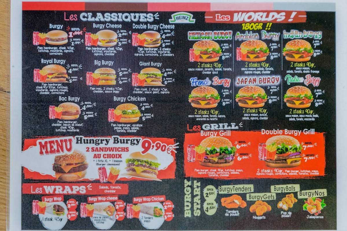 Menu au Burgy Time restaurant, Paris, 176 Av. Jean Jaurès