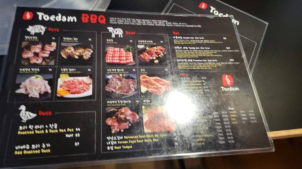 Menu at Toe Dam Korean Fusion BBQ, Coquitlam