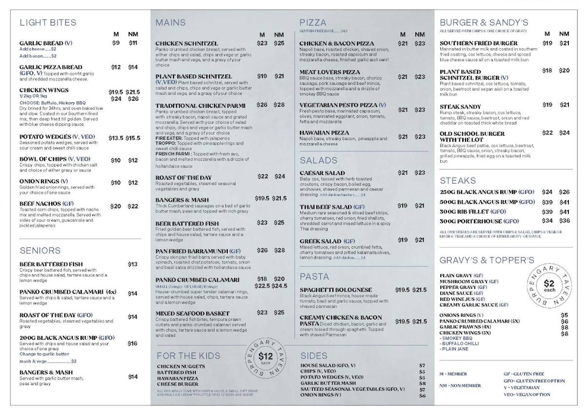 Menu at Burpengary Tavern pub & bar, Burpengary
