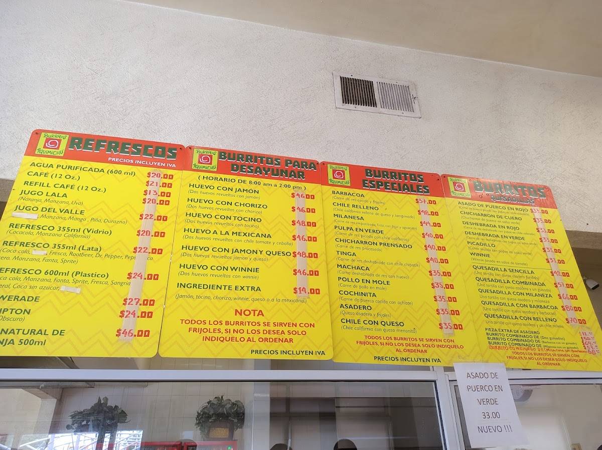 Carta del restaurante Burritos Aquimichú, Ciudad Juarez