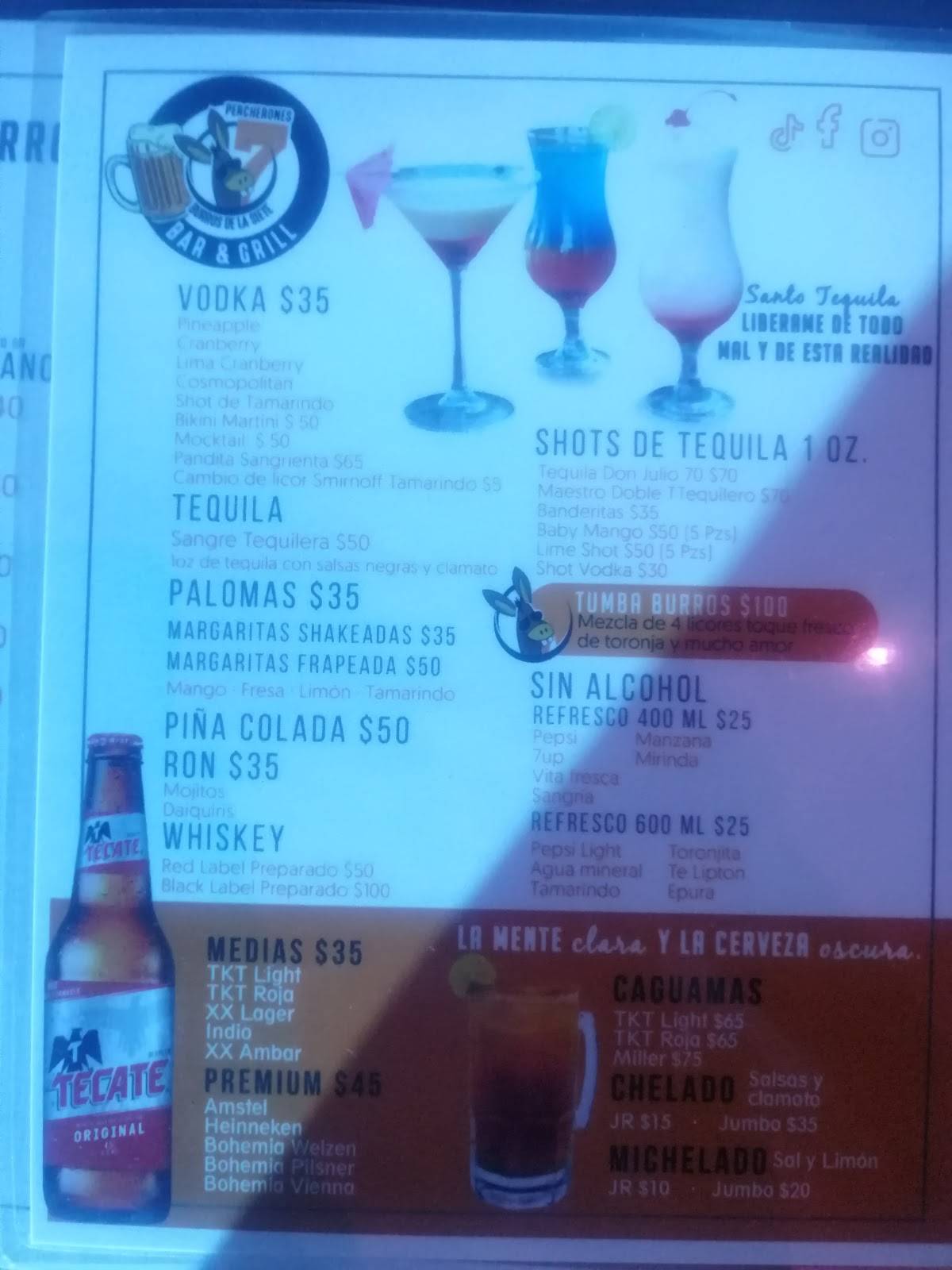 Carta de Burros de la 7 percherones & Bar, Hermosillo