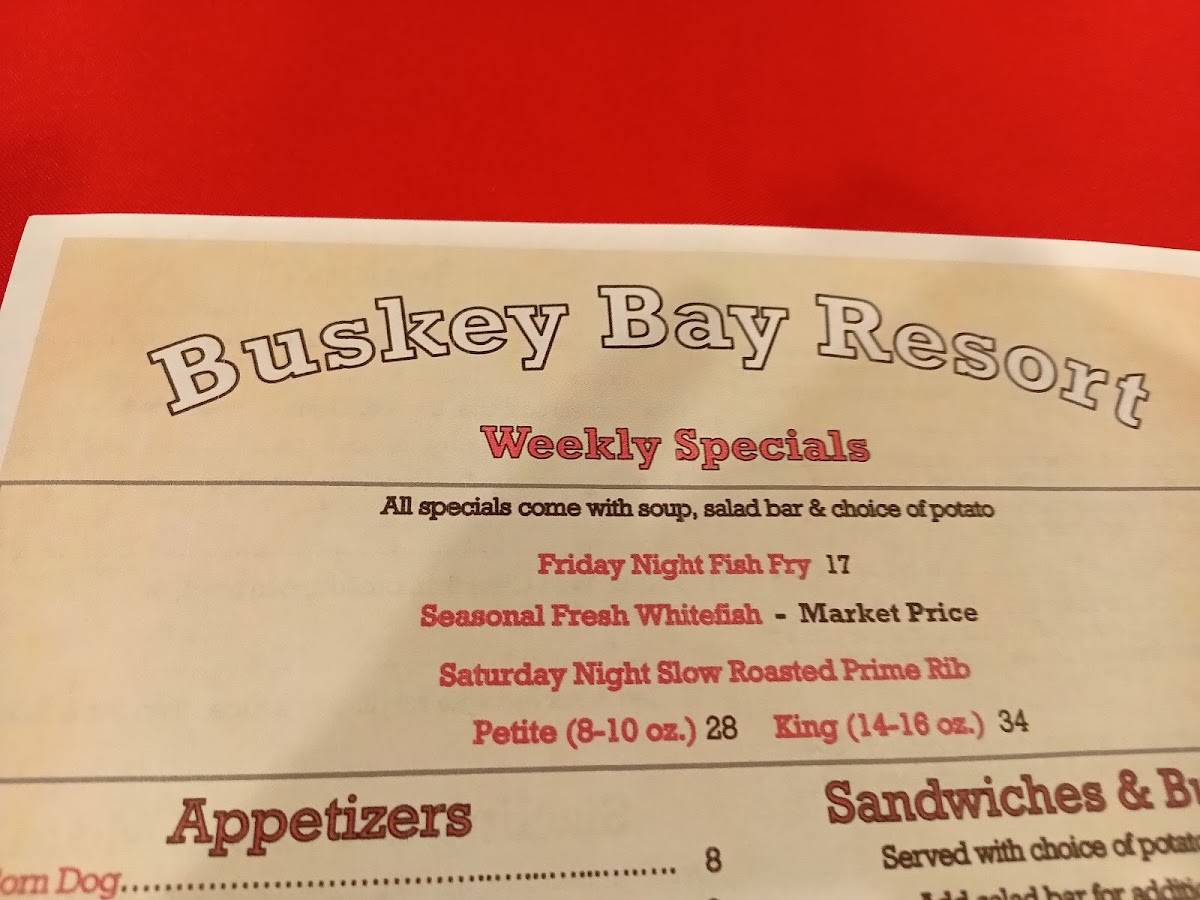 Menu at Buskey Bay Resort pub & bar, Iron River