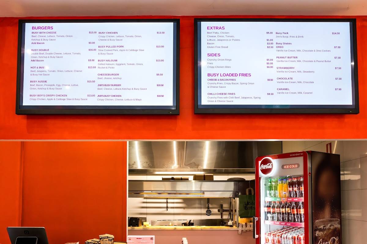 Menu at Busy Burgers restaurant, Mentone