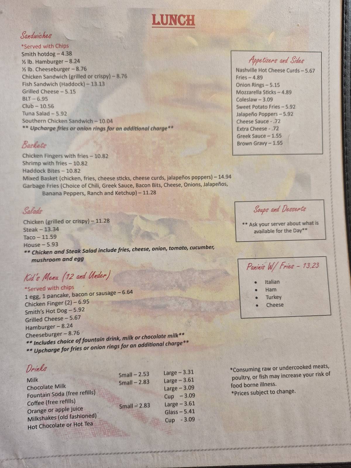 Menu at Butch's Diner restaurant, North East