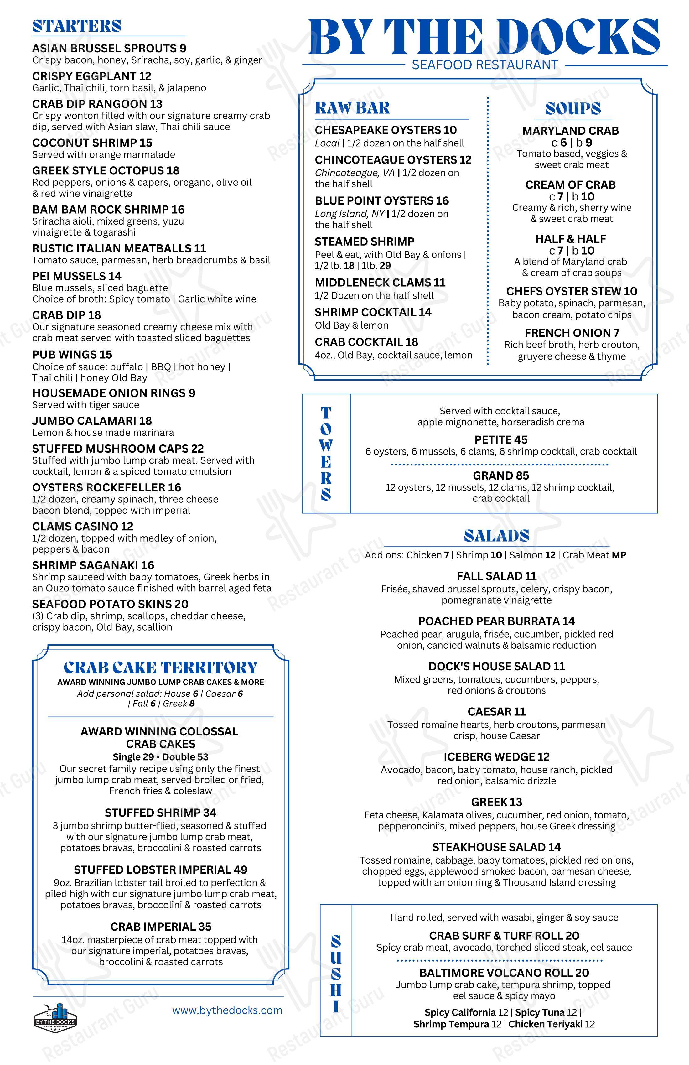 Menu at By The Docks steakhouse, Middle River