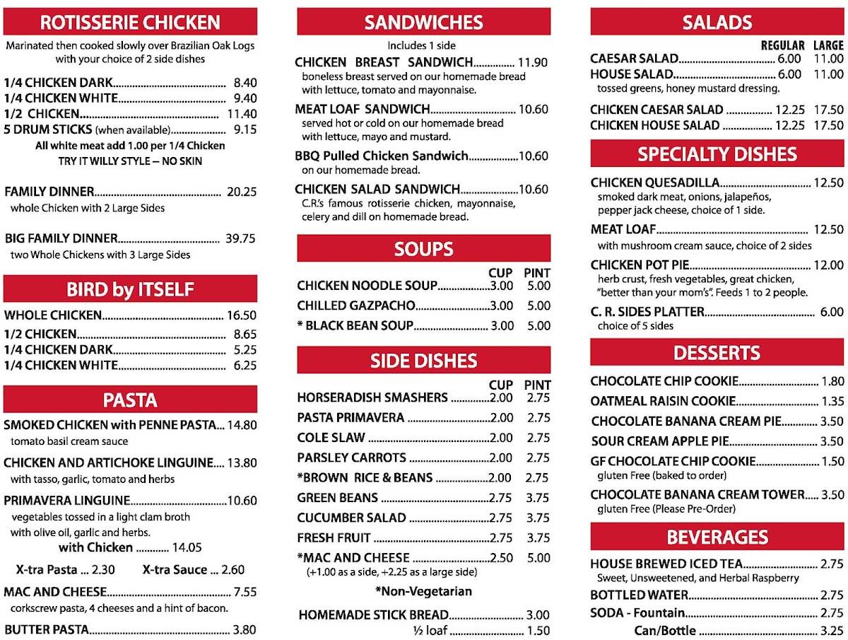 Menu at C.R. Chicks (Abacoa - Donald Ross Rd.) restaurant, Jupiter ...