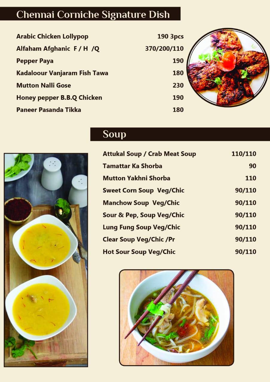 Menu at CHENNAI CORNICHE, Chennai