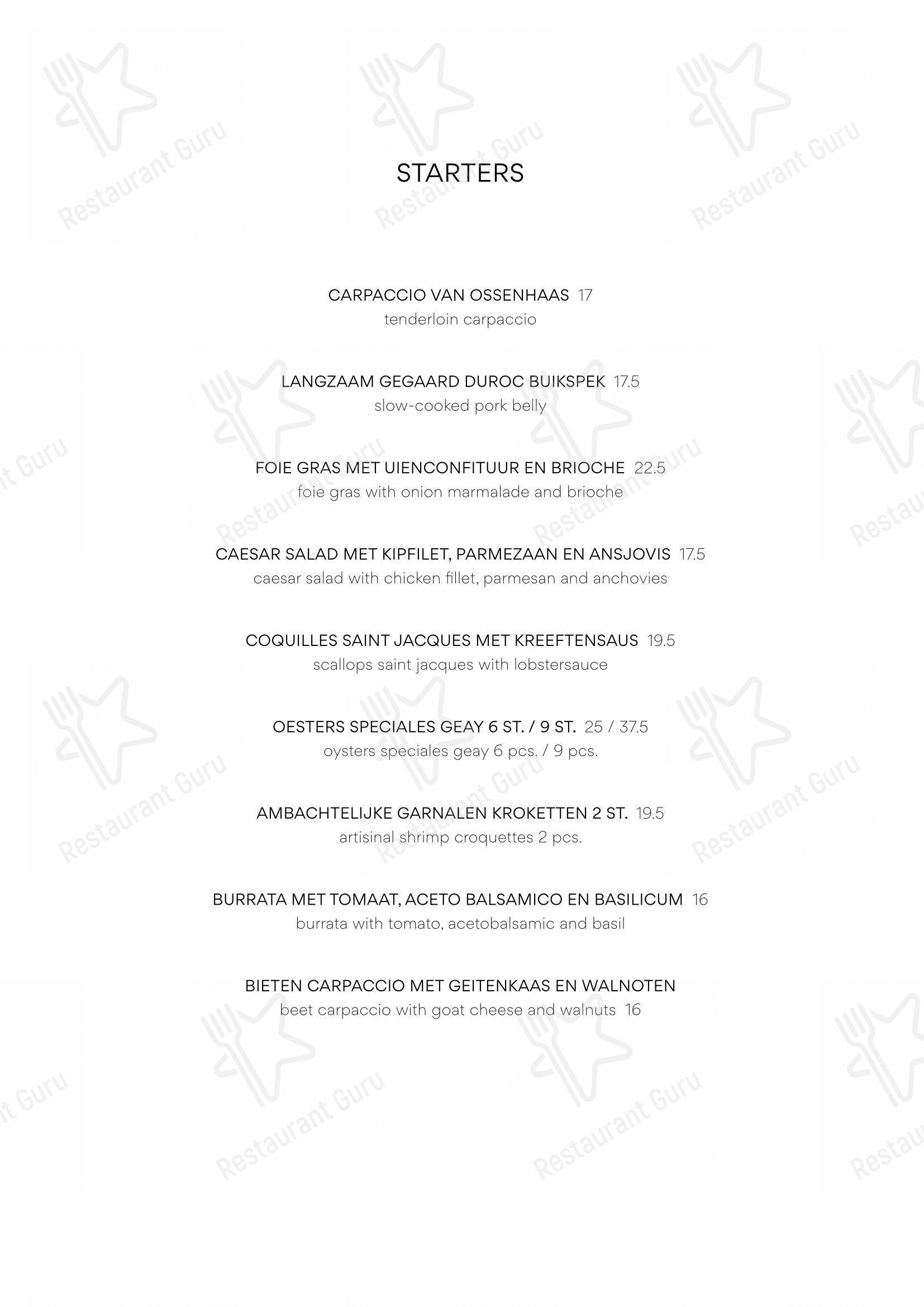 Menu at CINQ, Maastricht
