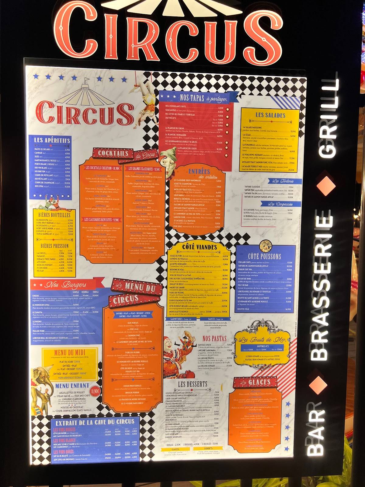 Menu au Circus restaurant, Sainte-Luce-sur-Loire