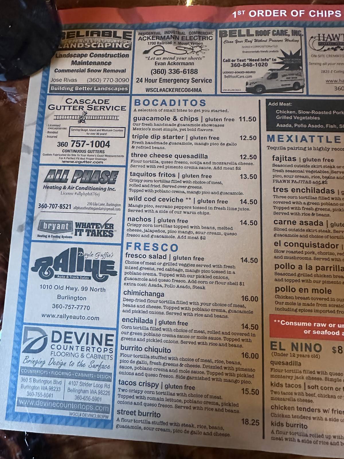Menu at COA Mexican Eatery & Tequileria MV pub & bar, Mount Vernon ...