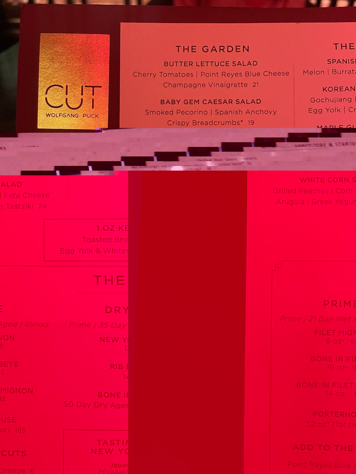 Menu at CUT by Wolfgang Puck steakhouse, New York City