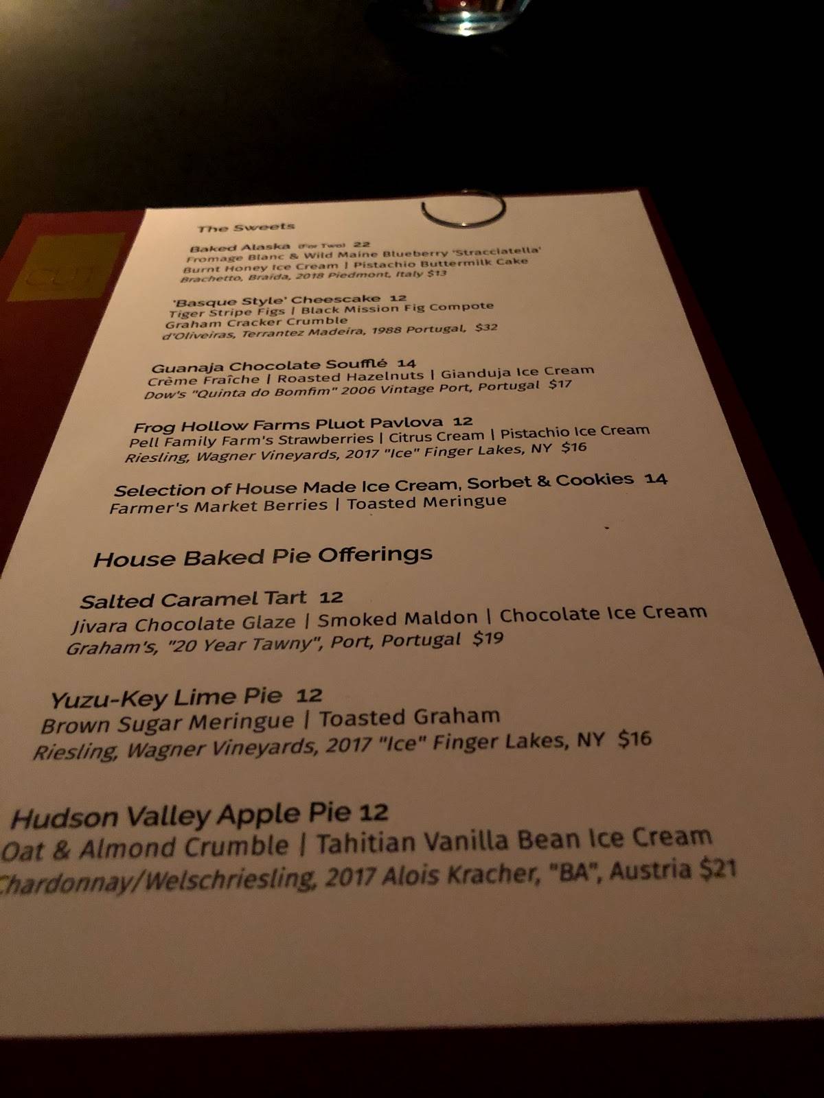 Menu at CUT by Wolfgang Puck steakhouse, New York City