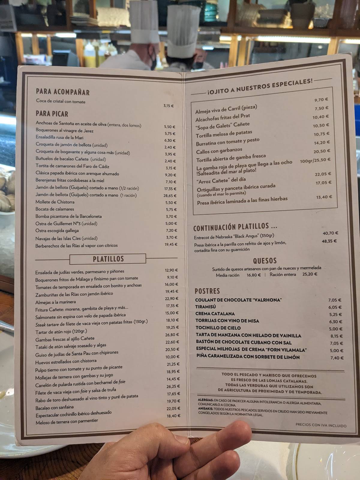 Menu at Cañete pub & bar, Barcelona, Carrer de la Unió