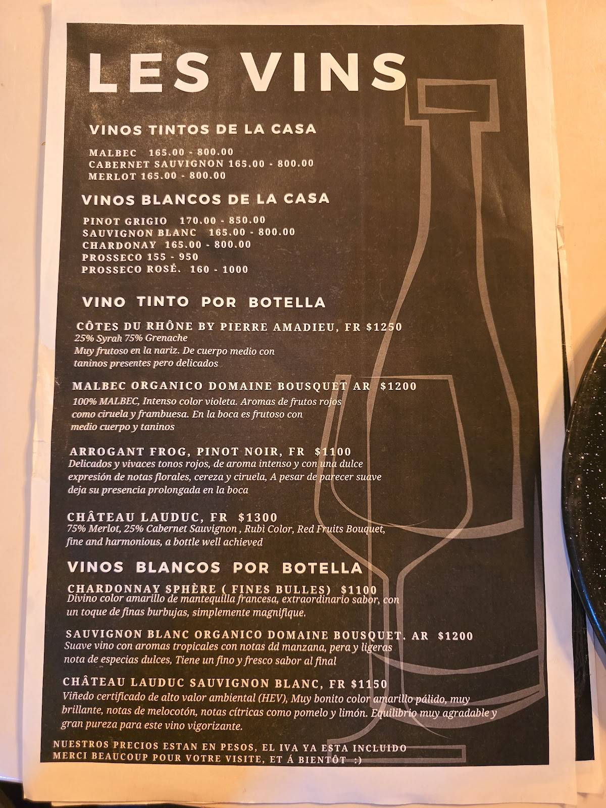 Menu at PANACHE restaurant, Cabo San Lucas